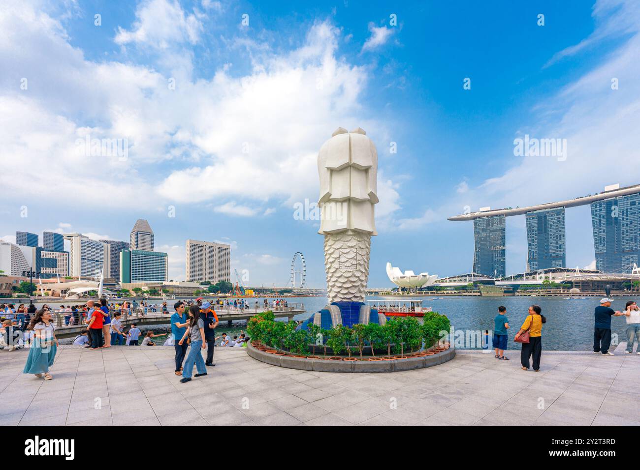 Singapore - Jun 13 2024: Merlion Fountain at Merlion Park and Singapore ...