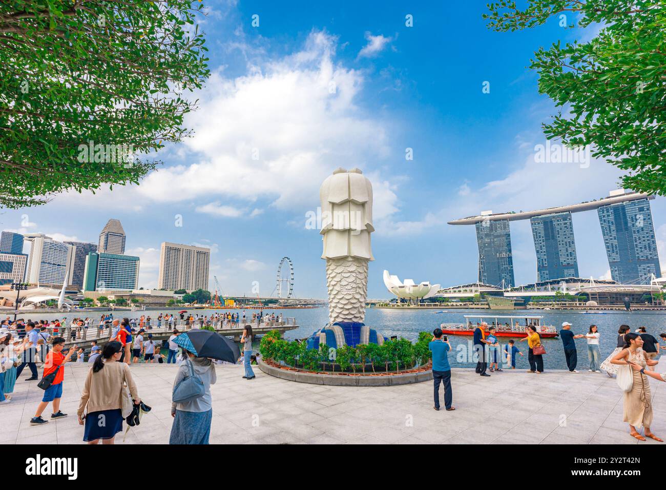 Singapore - Jun 13 2024: Merlion Fountain at Merlion Park and Singapore ...