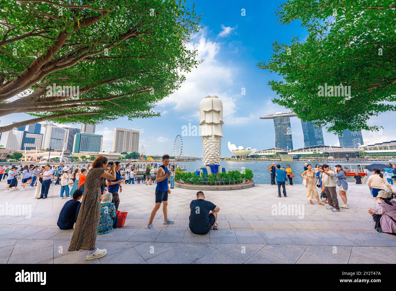 Singapore - Jun 13 2024: Merlion Fountain at Merlion Park and Singapore ...