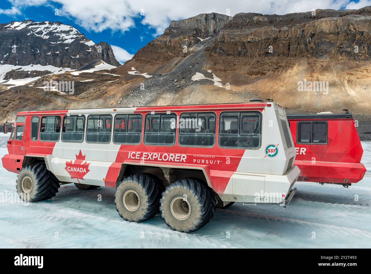 Ice explorer vehicles on Athabasca glacier, Jasper national park ...
