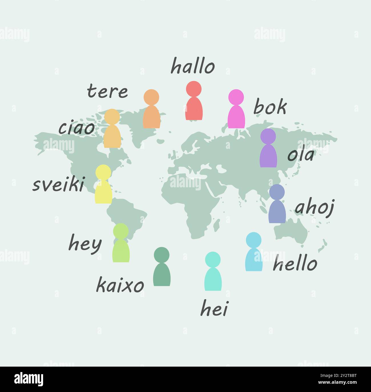 Languages and world map, word hello in different mother language spoken ...