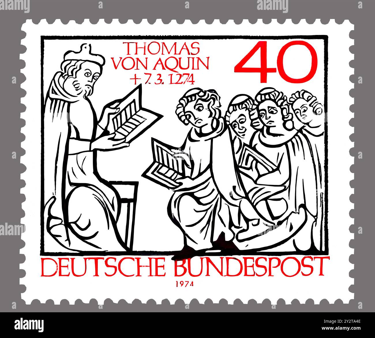 Postage stamp, DBP, 1974, Thomas Aquinas, Thomas von Aquin, Tommaso d ...