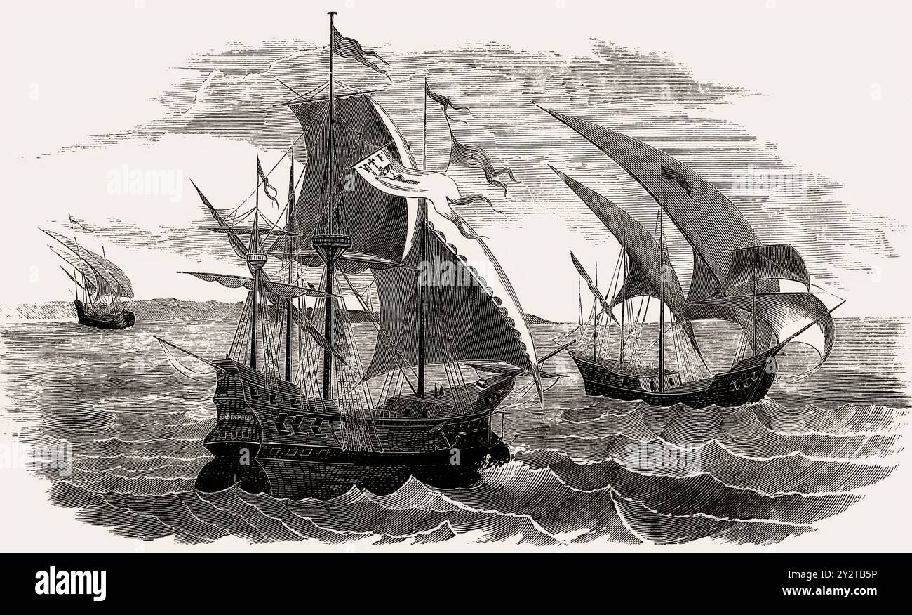 The fleet of Christopher Columbus, 1492, digitally optimized Stock ...
