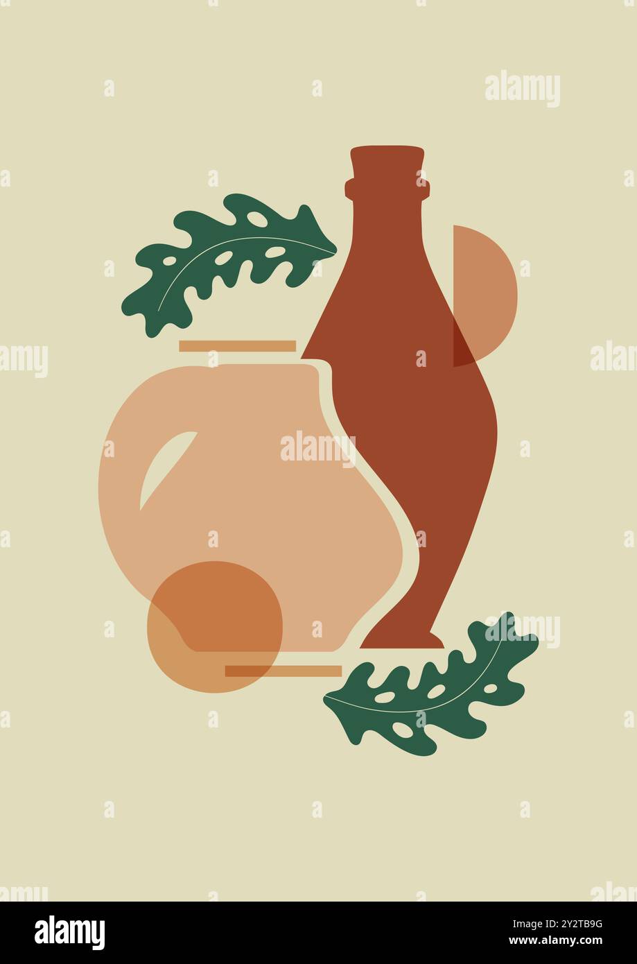 Pottery wall art vector drawing with abstract shapes. Aesthetic ...