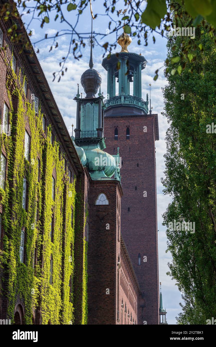 Stockholm City Hall with its iconic tower and ivy-covered walls on a ...