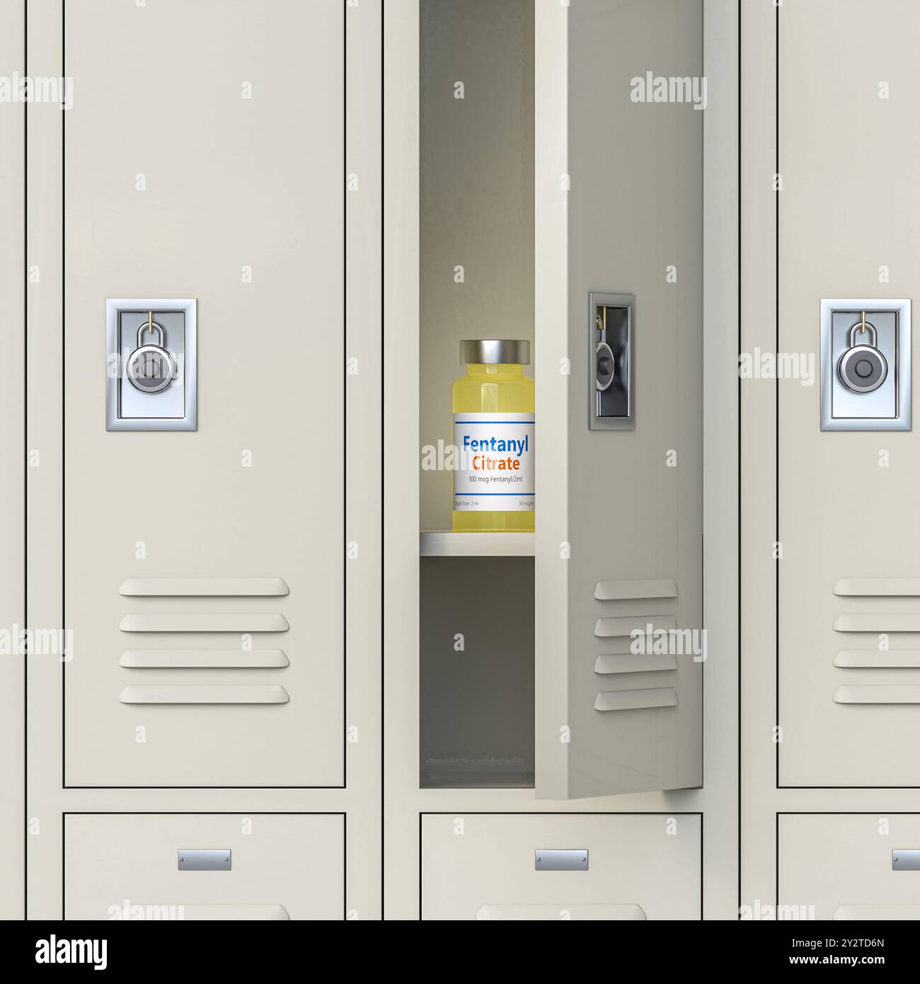 vial fentanyl citrate on shelf inside empty high school locker 3d Stock ...
