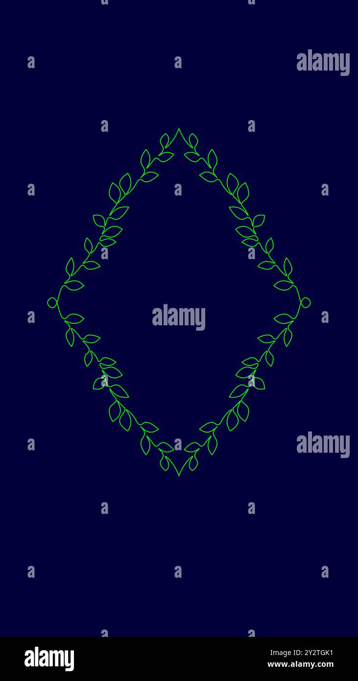 Single continuous line leaves frame. Hand drawn round line border ...