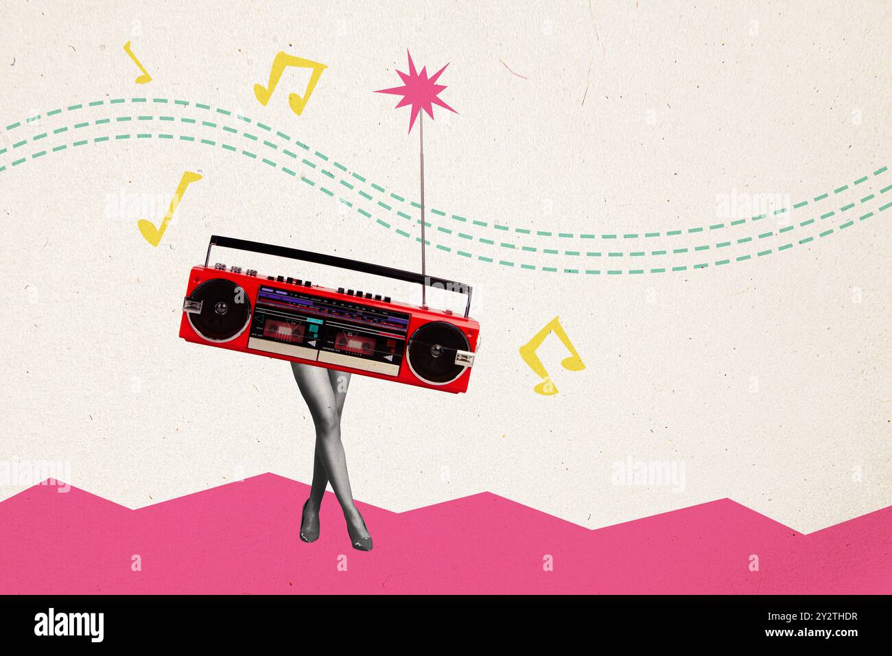 Creative 3d photo artwork graphics collage painting of red boombox ...