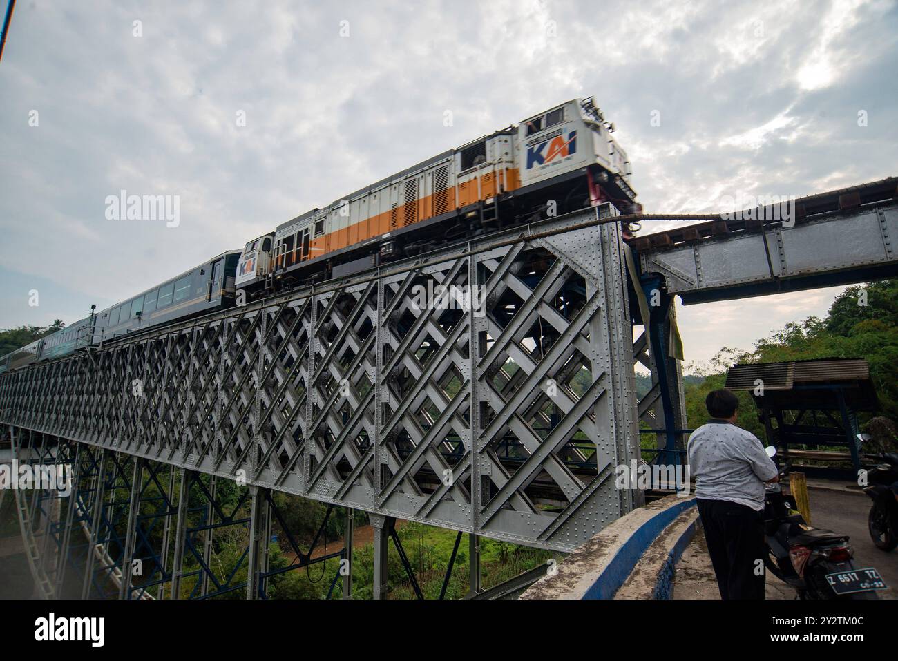 OLD RAILROAD BRIDGE IN WEST JAVA A train passes the Cirahong bridge in ...