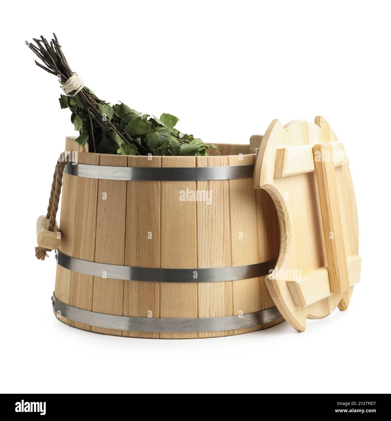 Sauna whisk in bucket isolated on white Stock Photo - Alamy