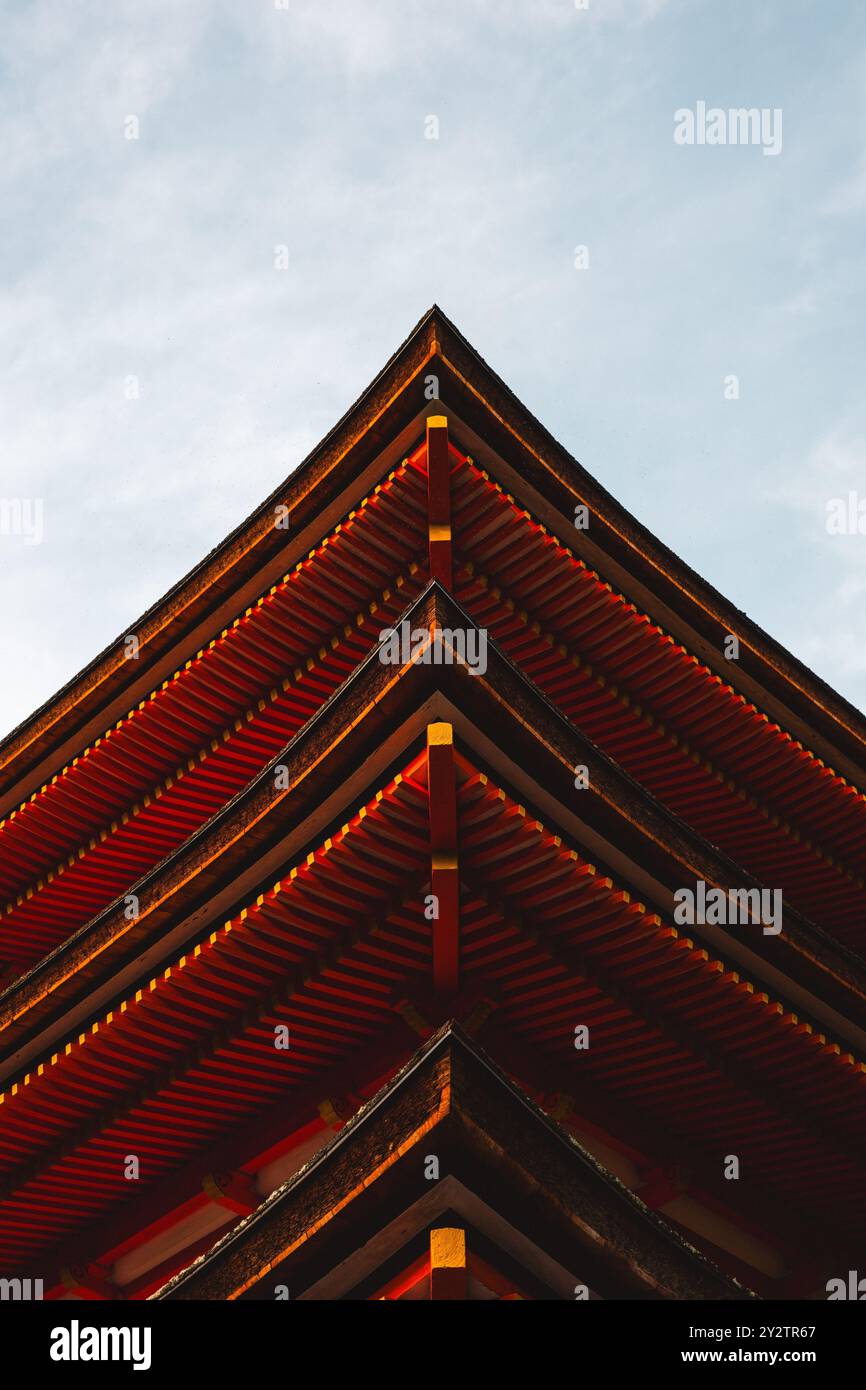 Close-up of traditional Japanese temple roof architecture with ...