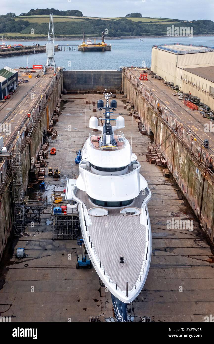 Super Yacht in dry dock in Falmouth Harbour Cornwall UK Stock Photo - Alamy