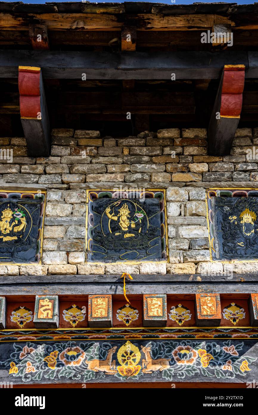 Close-up of traditional Bhutanese architectural details with intricate ...