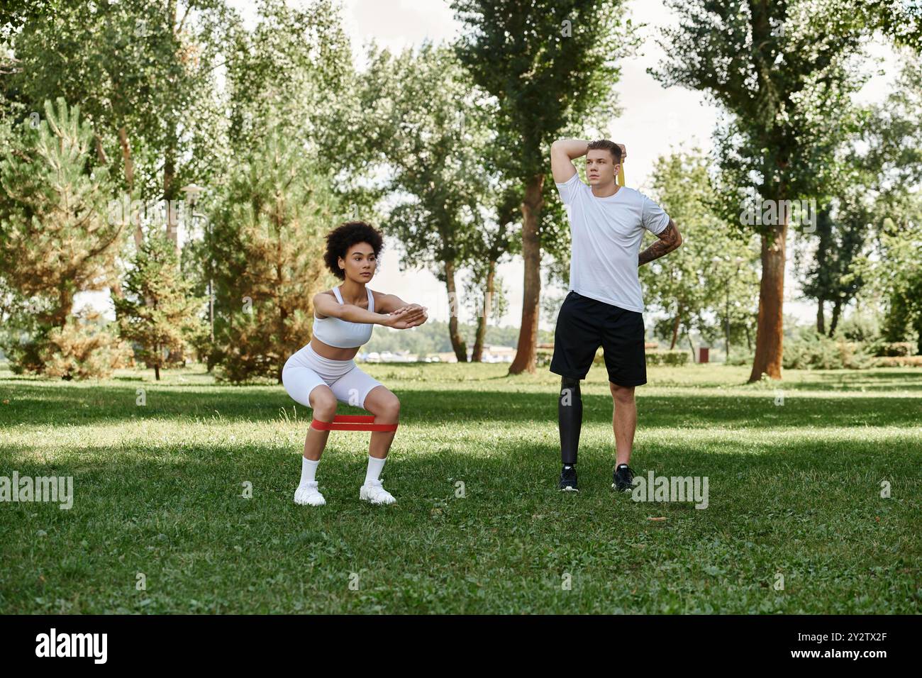 Two friends engage in an energetic workout session, sharing joy and ...