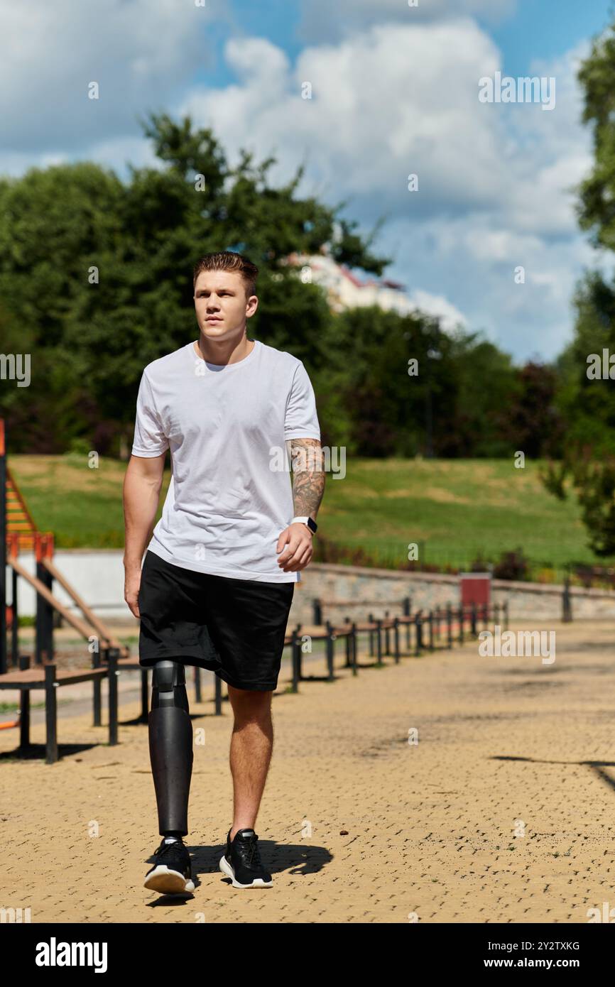 man with artificial foot embracing outdoor workout, exemplifying ...