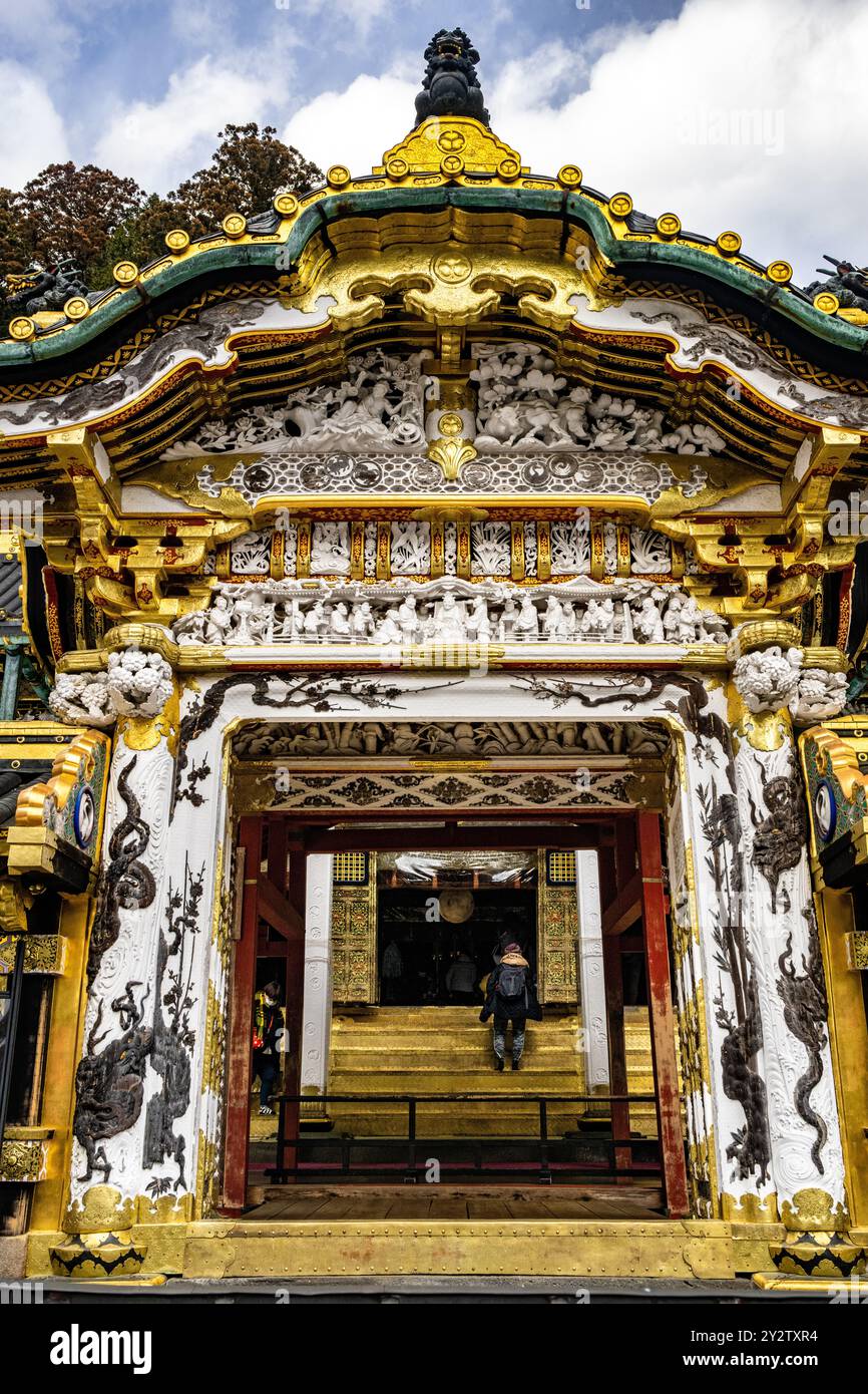 An ancient ornate shinto buddhist temple, shrine, and steps hidden in ...