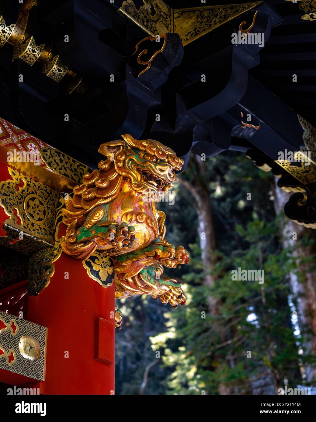 An Intricate ornate ancient Guardian statue at Yomeimon Gate at ...