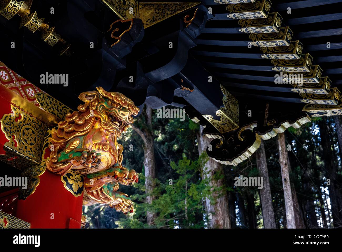 An Intricate ornate ancient Guardian statue at Yomeimon Gate at ...