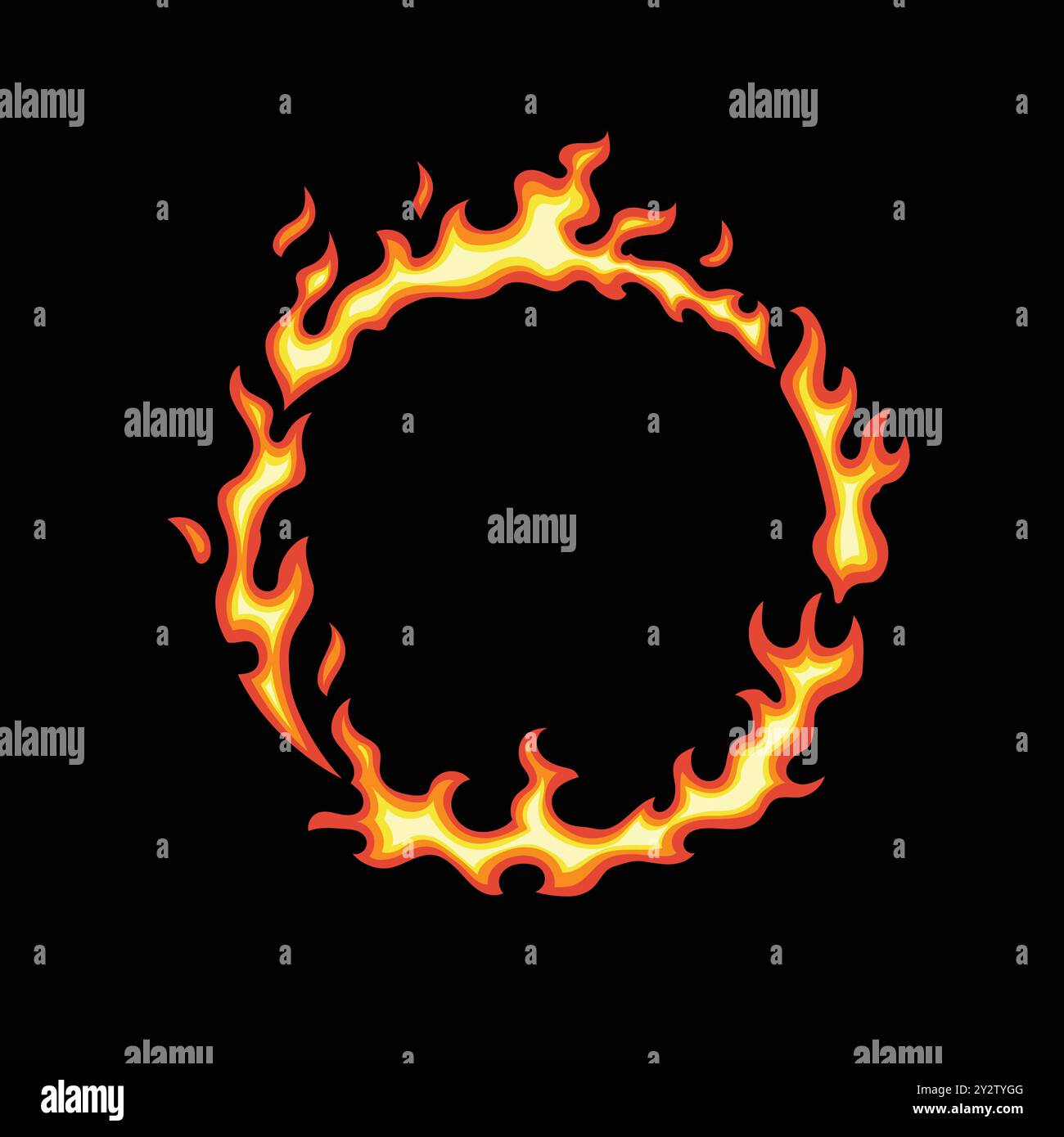Ring of fire isolated on black background. Vector cartoon flame frame ...