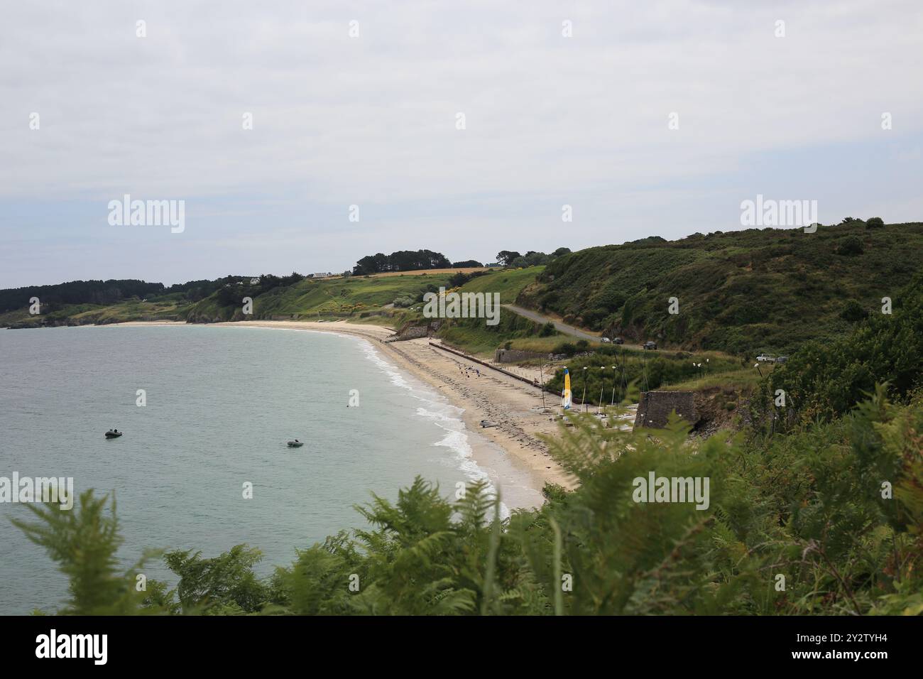 View of sandy beach at Plage des Grands Sables, Belle Ile en Mer ...