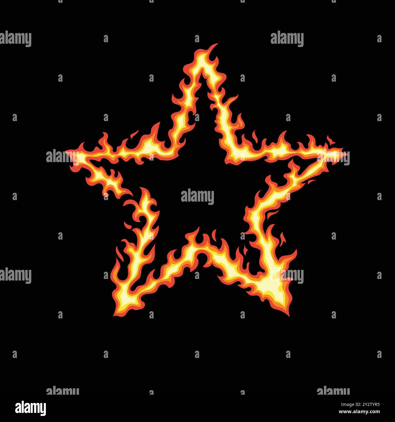 star of fire isolated on black background. Vector cartoon flame frame ...
