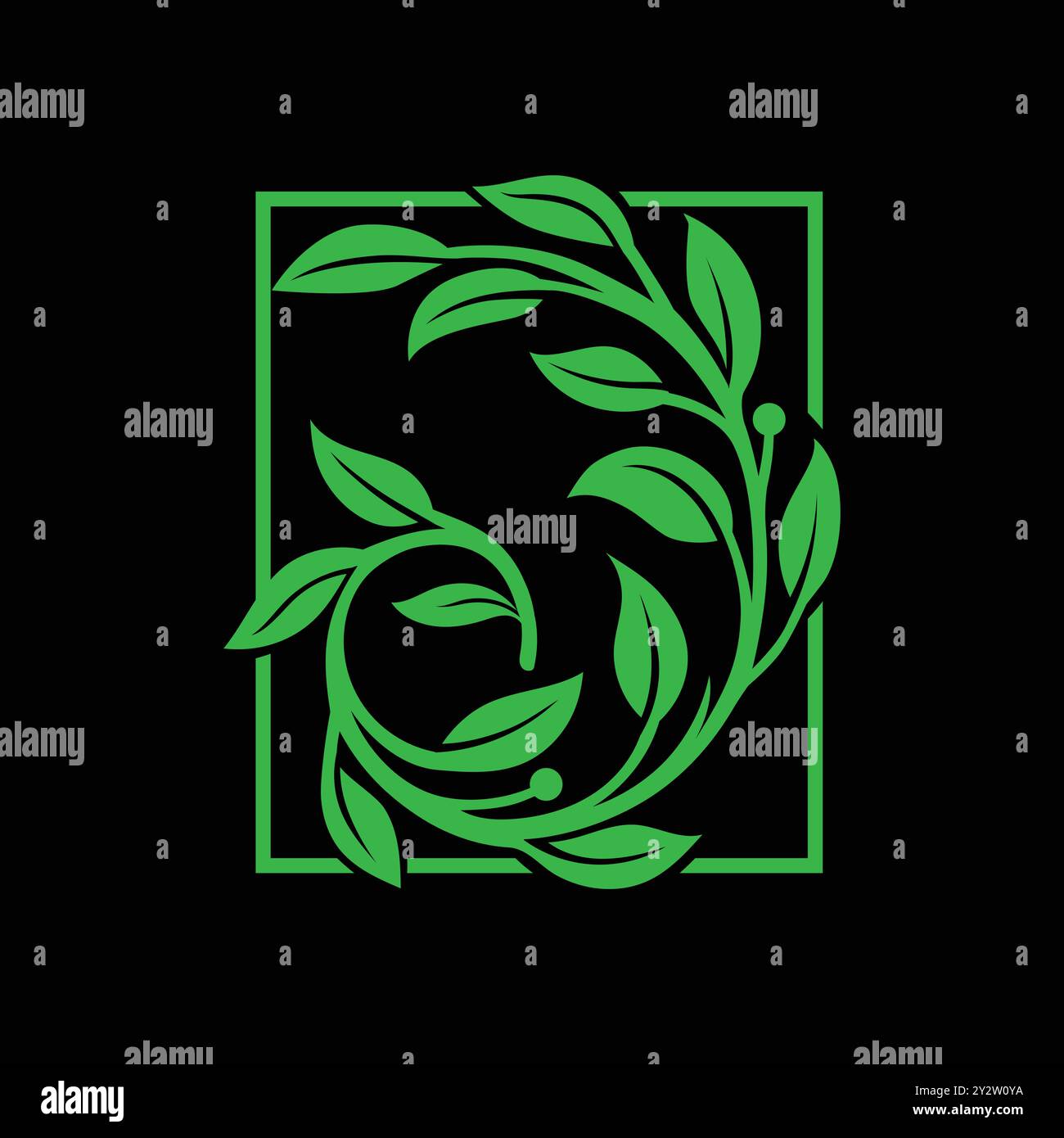 green leave floral decorative with rectangle frame vector illustration ...