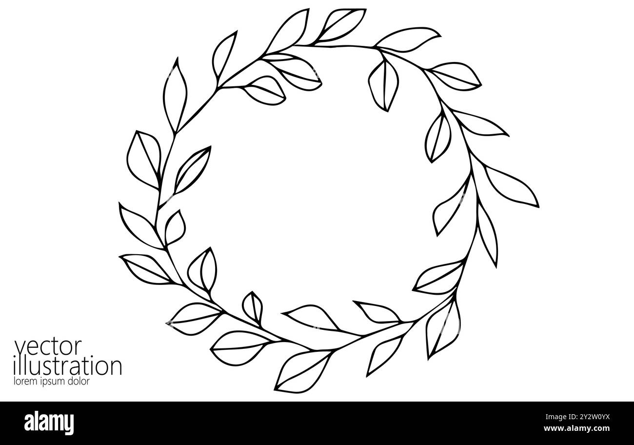 Single continuous line flower circle frame. Hand drawn round line ...