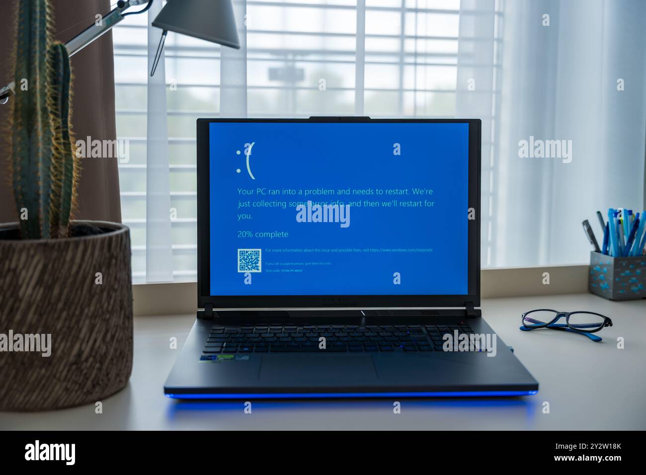 Prague, Czech Republic - September 11, 2024: Blue screen of death on a ...