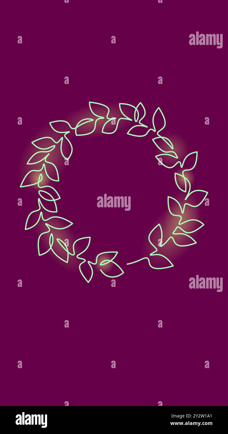 Single continuous line flower circle frame. Hand drawn round line ...