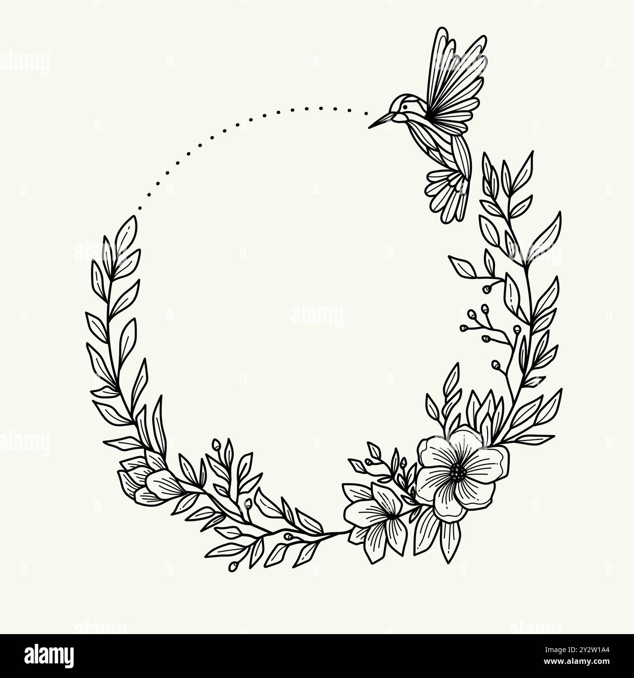 Frame with hummingbirds and flowers isolate on a white background Stock ...