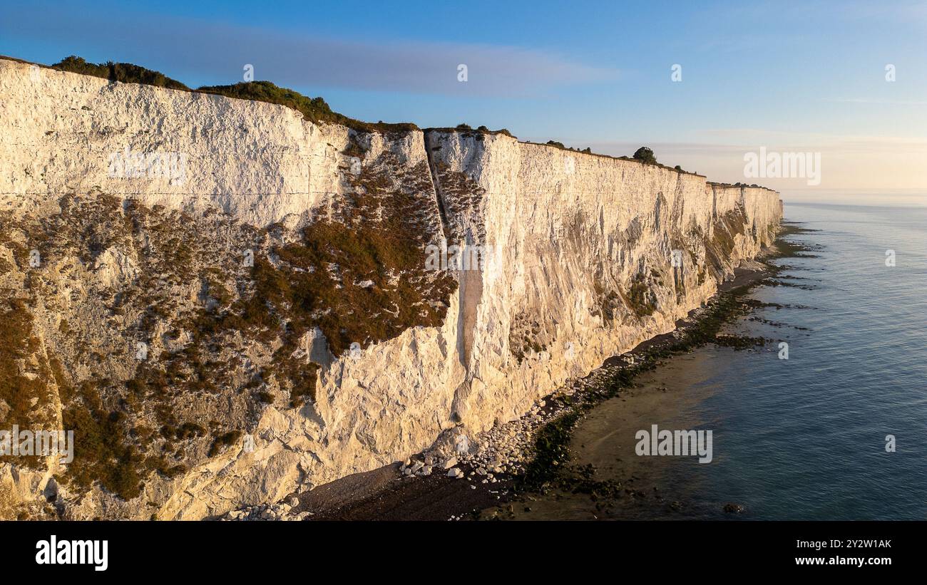 Aerial view of the iconic White Cliffs of Dover along the coastline in ...