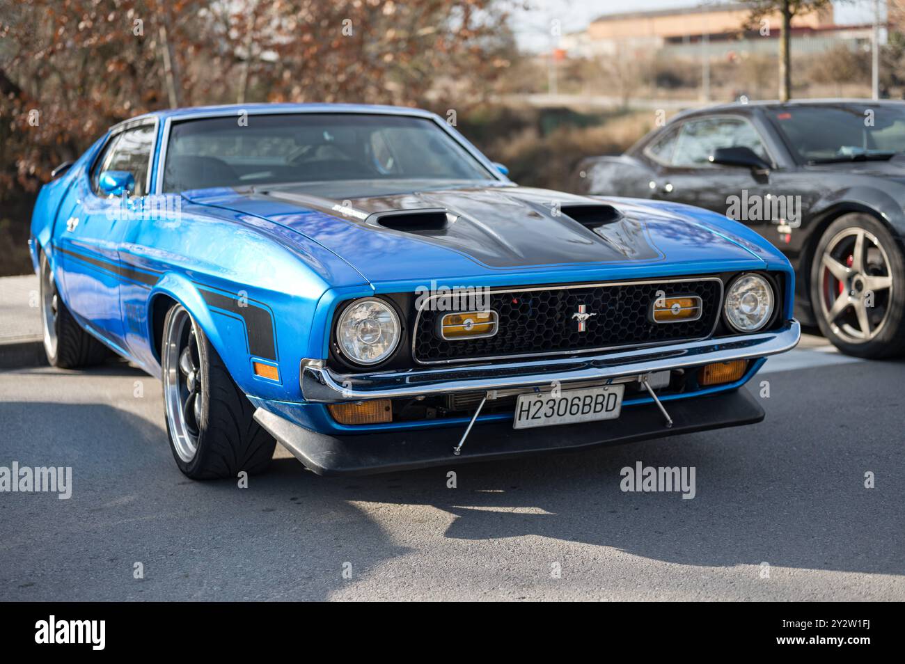 Front view of a classic American sports car Ford Mustang Mach 1 1971 ...