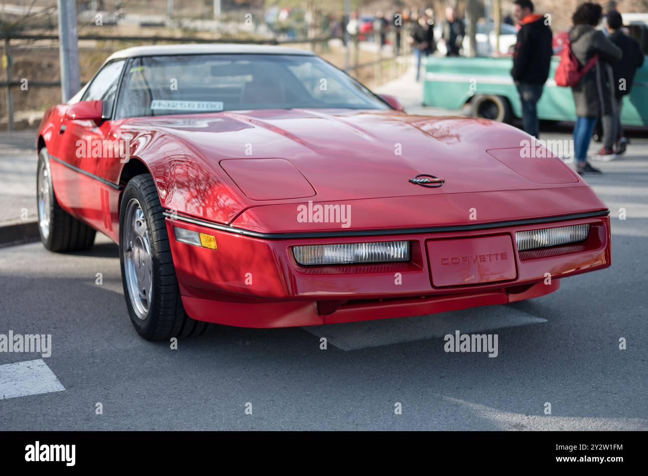 Front view of a classic red fourth-generation Chevrolet Corvette C4 ...