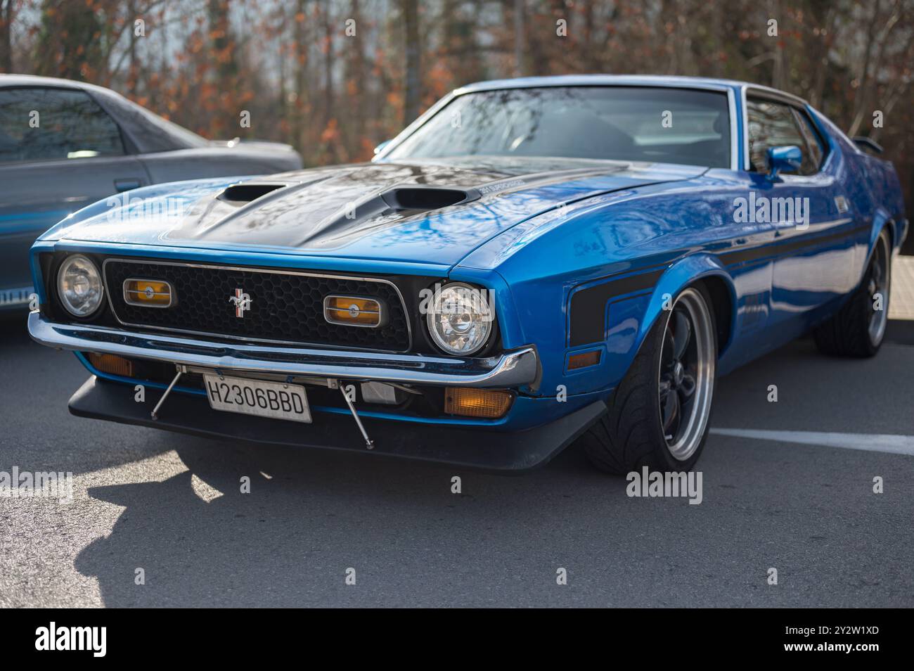 Front view of a classic American sports car Ford Mustang Mach 1 1971 ...