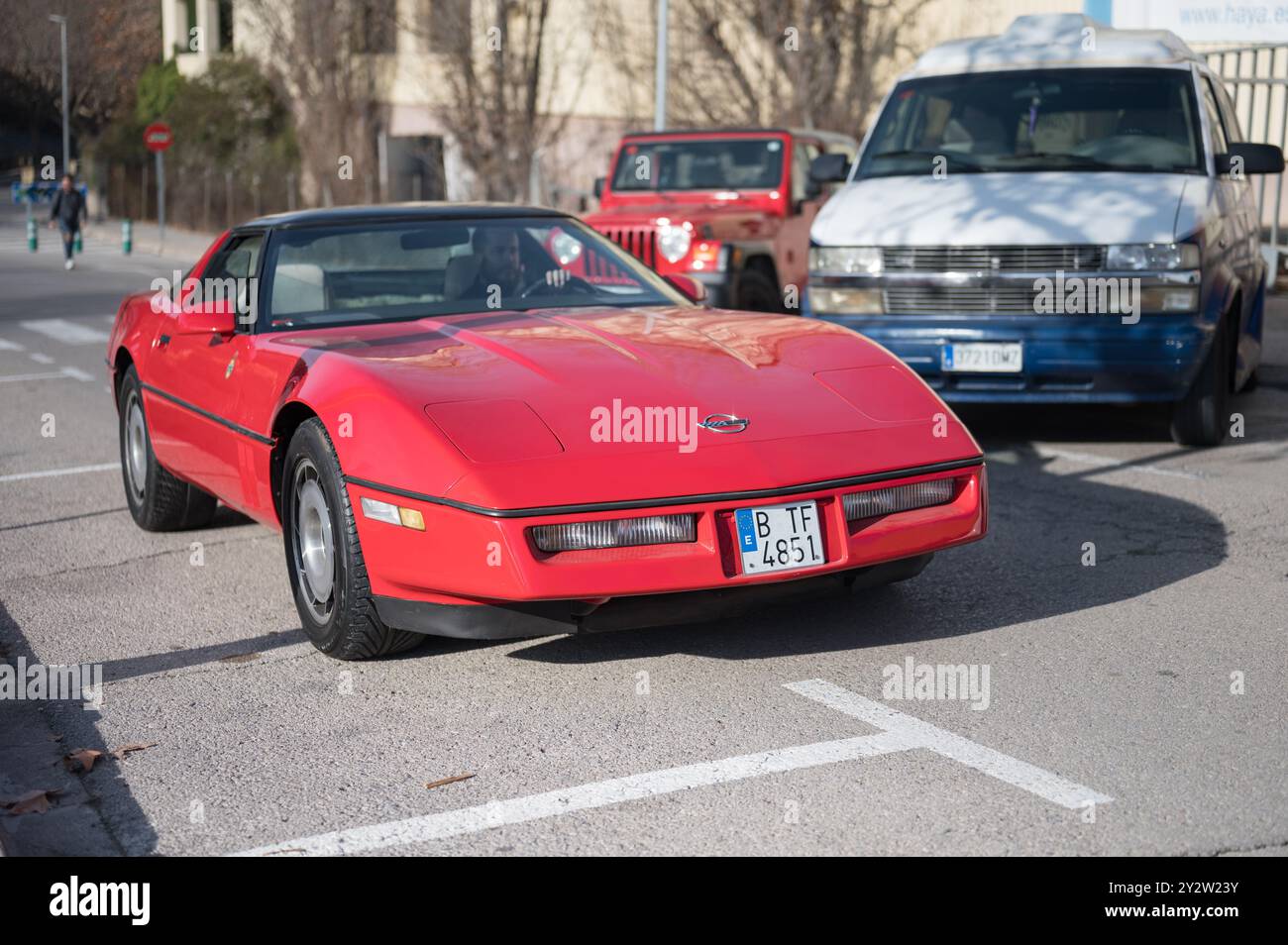 Front view of the classic red fourth-generation Chevrolet Corvette C4 ...