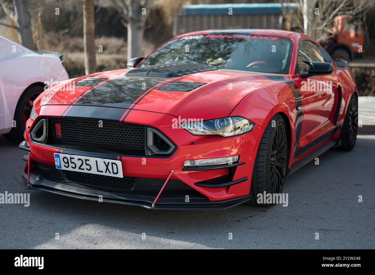 Front view of a spectacular red sixth generation Ford Mustang American ...