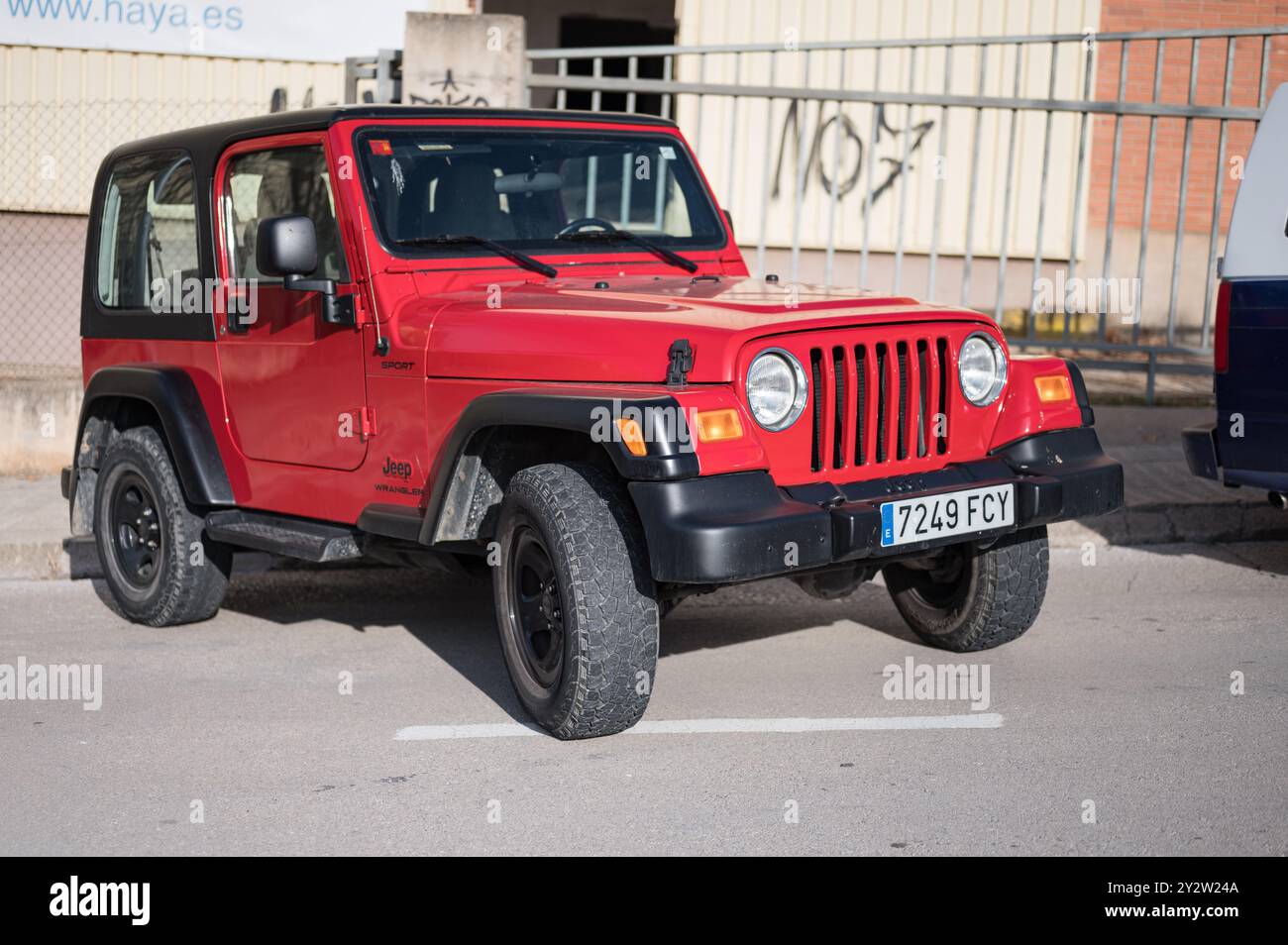 the old and classic and typical American off-road Jeep Wrangler TJ of ...