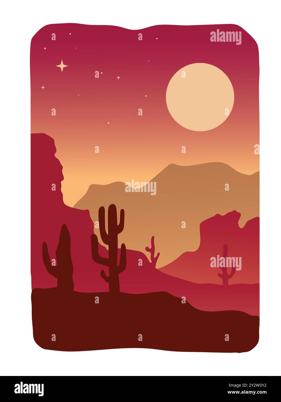 beautiful landscape of desert landscape with cactus mountains, abstract ...