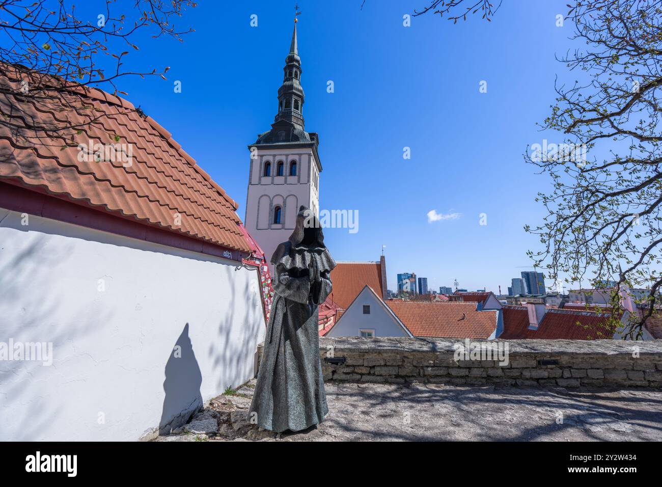 Tallinn, Estonia - May 8, 2024: A solitary statue of a faceless monk ...
