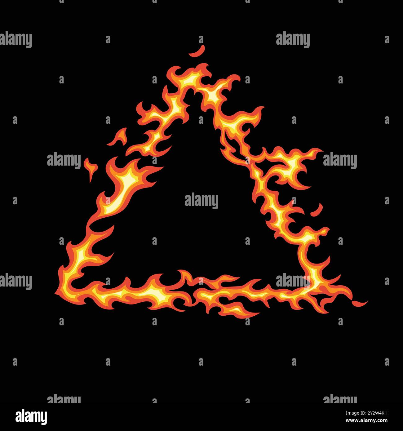 triangle of fire isolated on black background. Vector cartoon flame ...