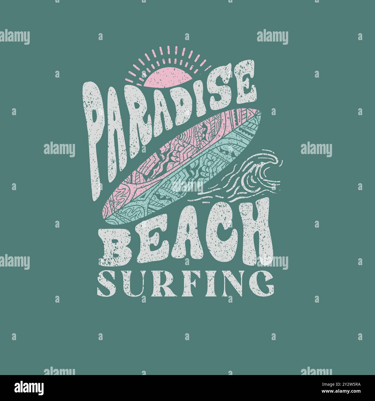 Paradise beach surfing retro typography waves surf board graphic design ...