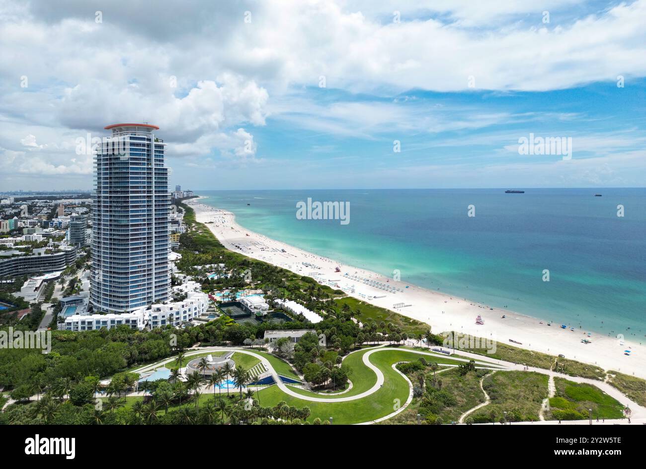 Miami Beach, South Beach, Florida, USA. Miami seaside. Aerial view of ...