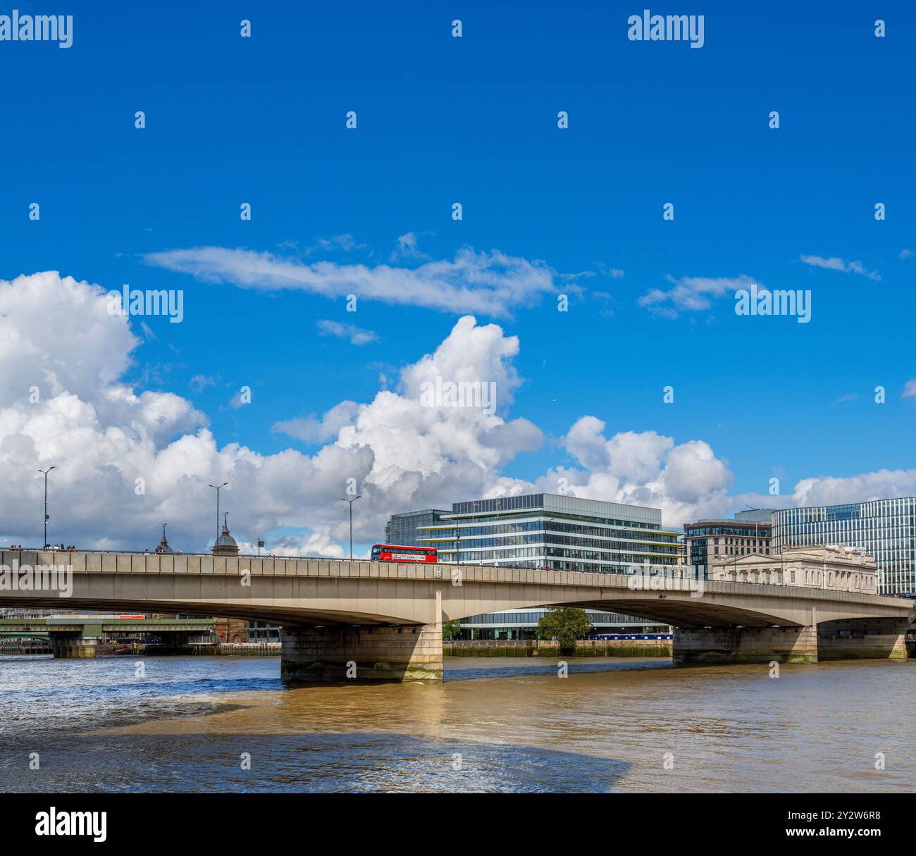 London Bridge from the south bank, River Thames, London, England, UK ...