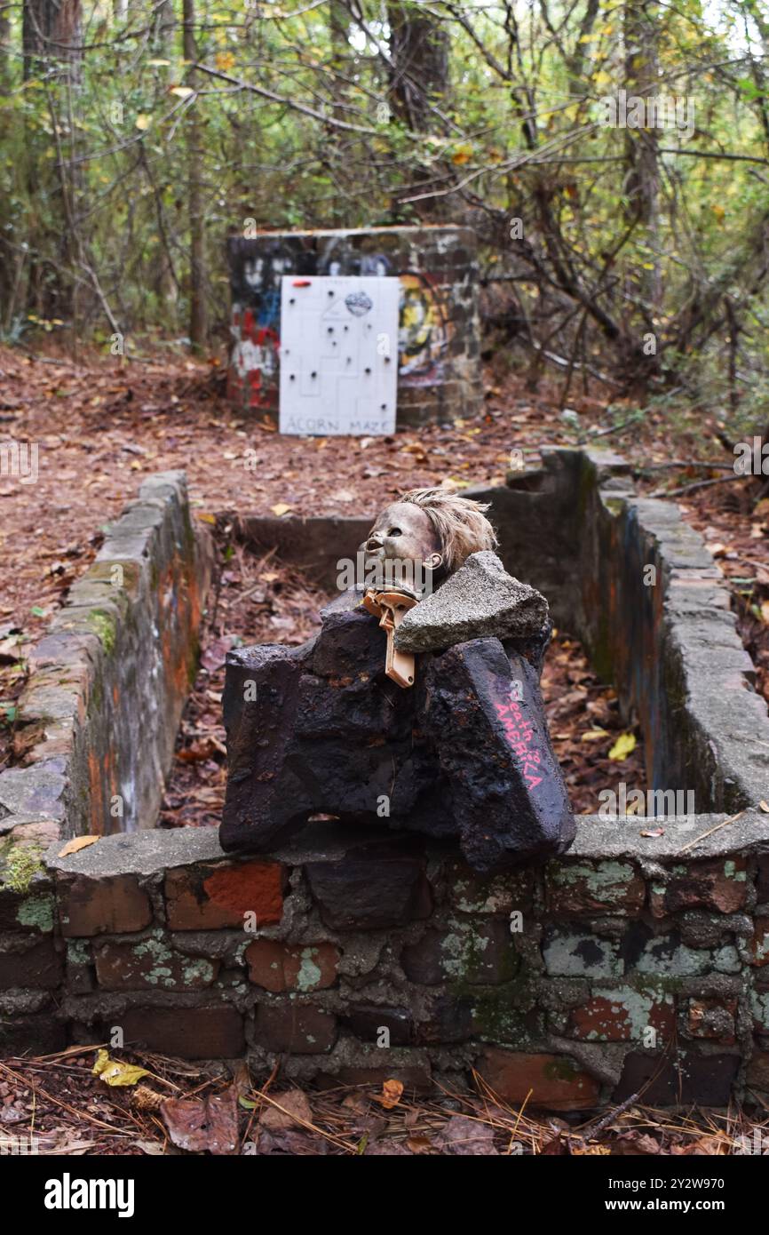 Doll head on a pile of bricks at Doll's Head Trail of Atlanta, Georgia ...