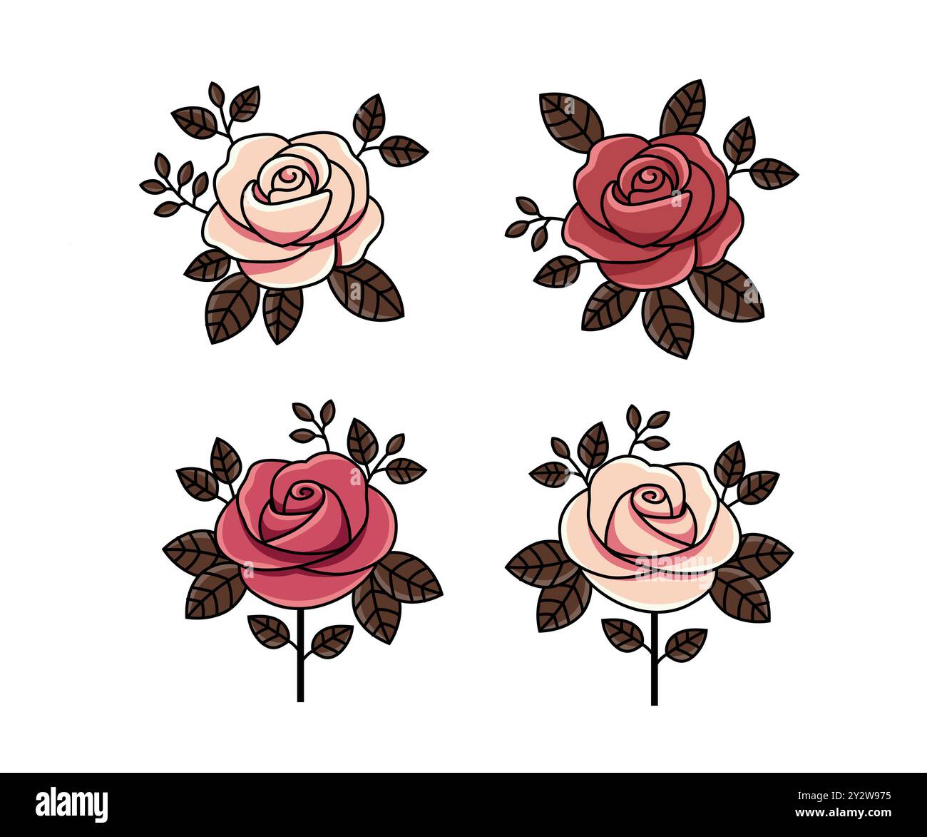 Vector outlines hand drawn red roses flower collection Stock Vector ...