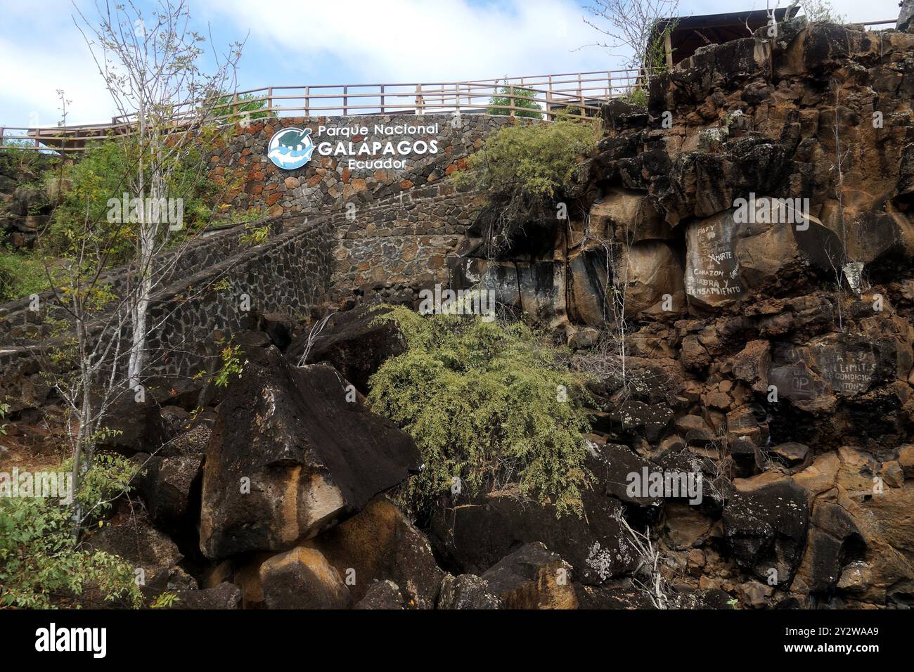 Galápagos National Park sign, Tortuga Bay, Santa Cruz Island, Galápagos ...