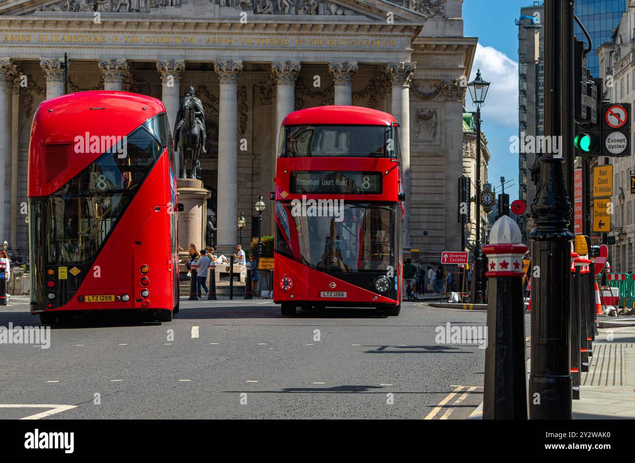 Two No 8 London double decker buses side by side at Bank Junction in ...