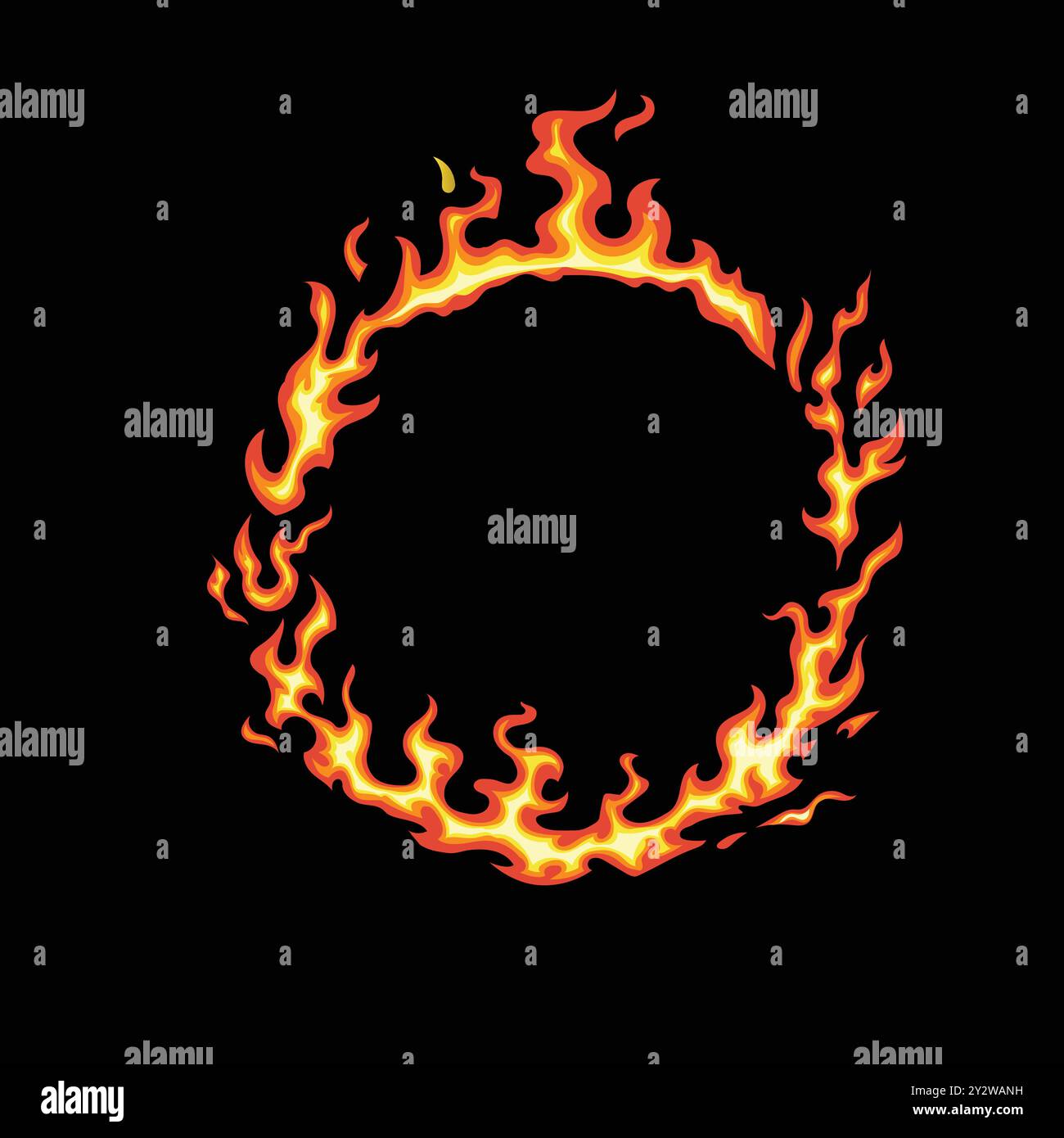 Ring of fire isolated on black background. Vector cartoon flame frame ...