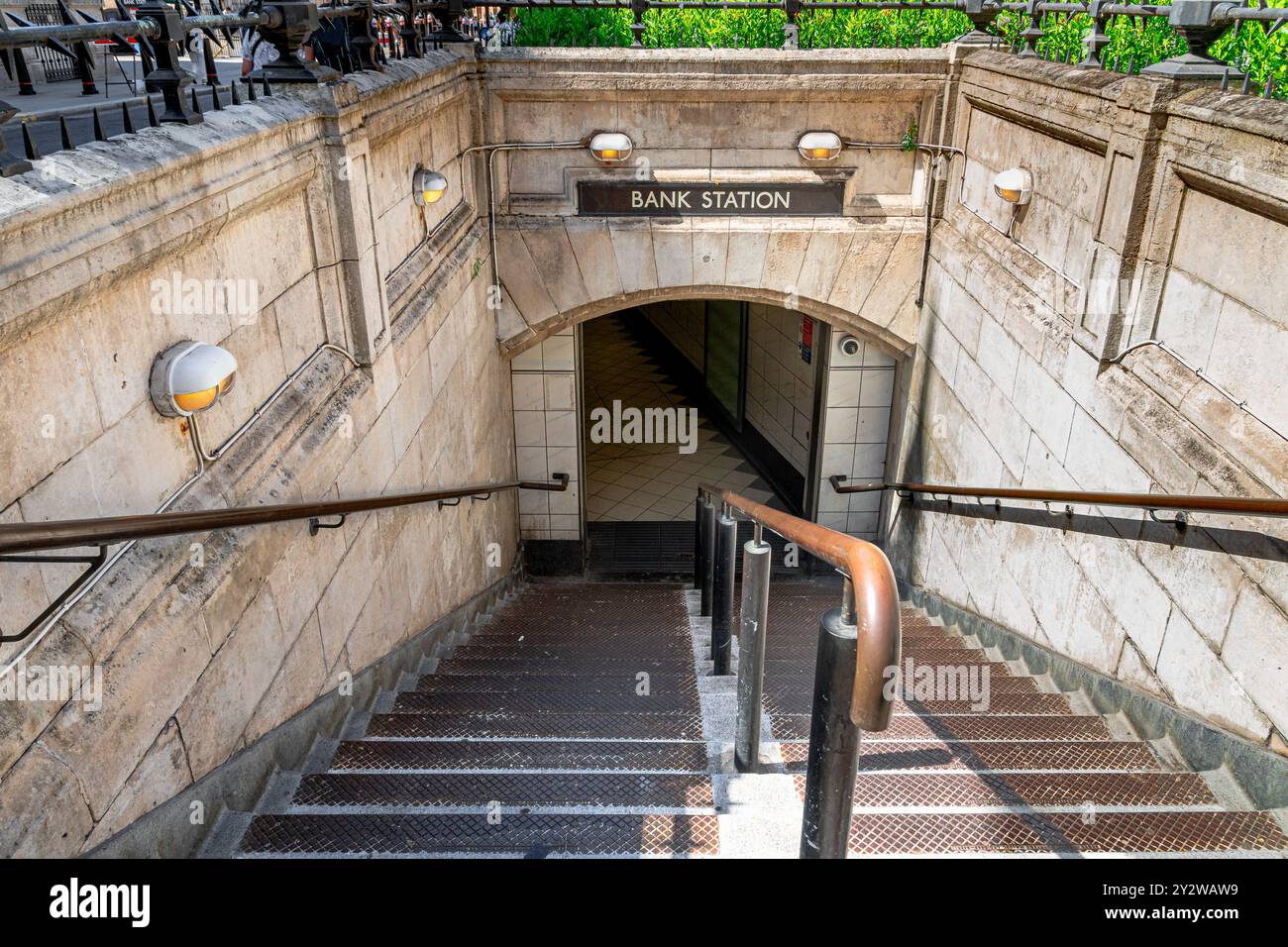 Steps leading down into the entrance to Bank underground station at The ...