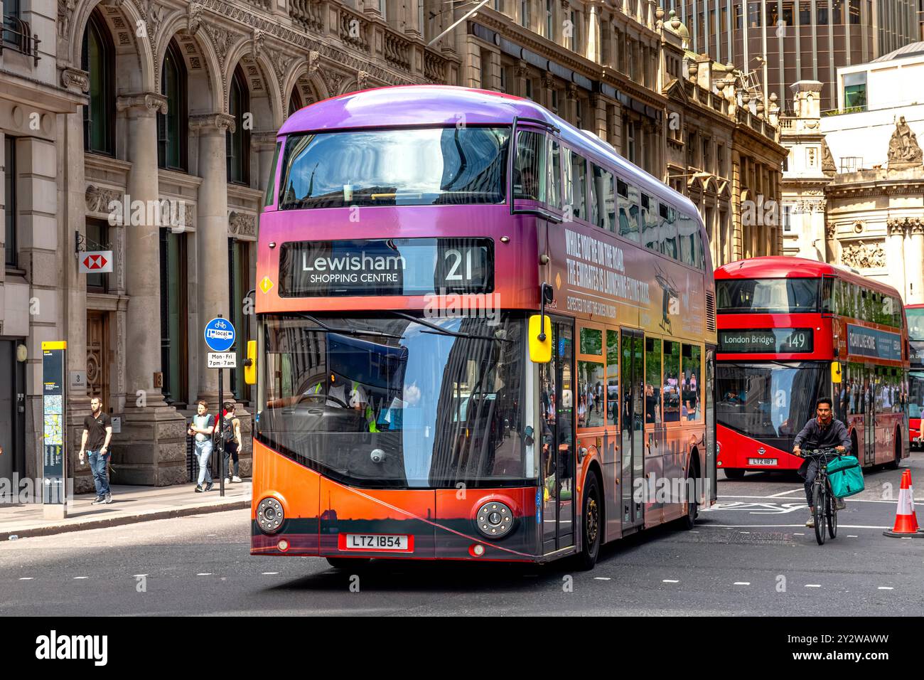 A fully wrapped No 21 London double decker bus advertising Emirates ...